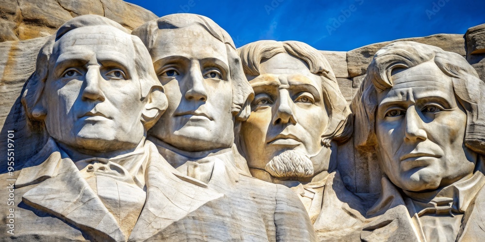 The Carved Faces of Mount Rushmore, Close-up Perspective, Granite ...