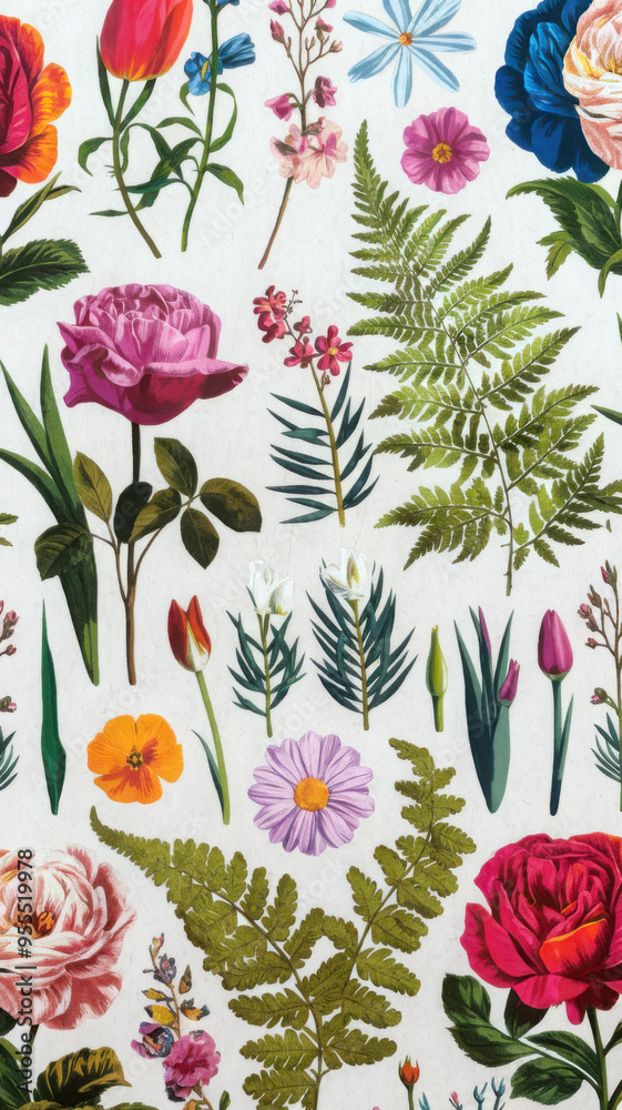 vintage botanical illustration, antique floral wallpaper, retro nature ...