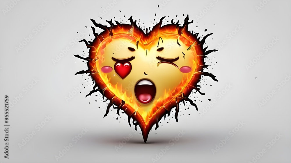 Design an emoticon that blends a burning heart with tears or cracks to ...