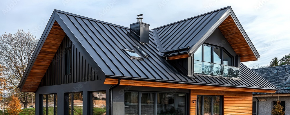 Modern Black Metal Roof with Wooden Accents, Home Design, Contemporary ...