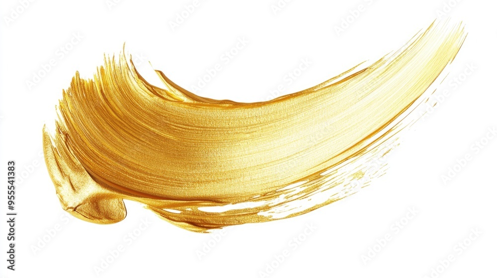 Artistic gold paintbrush stroke with a smooth, flowing texture on a ...