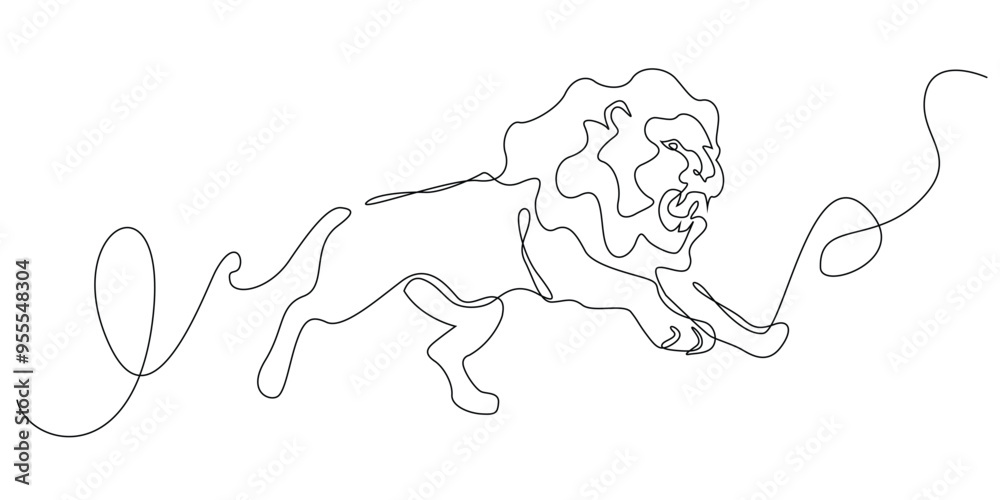 continuous line lion.one line drawing of lion king of the jungle ...