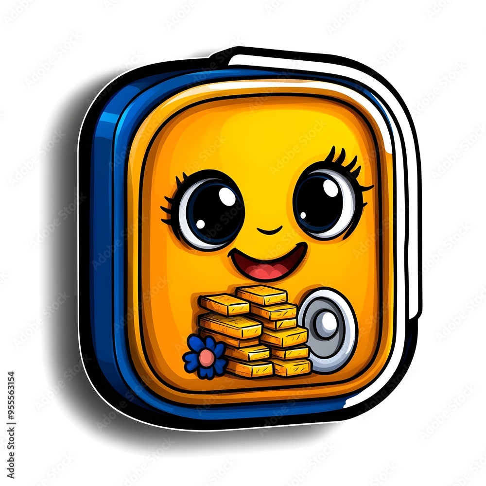 Cute cartoon of smiling safe with gold bars in clean white background ...