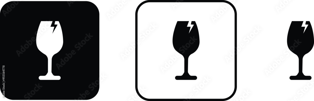 Packaging Sticker fragile handle with care icons set. warning label, fragile label with broken ...