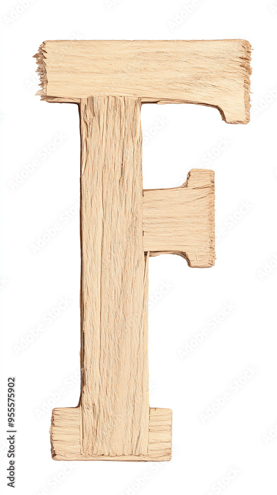 Wooden letter F isolated on white background, uppercase vintage wood ...