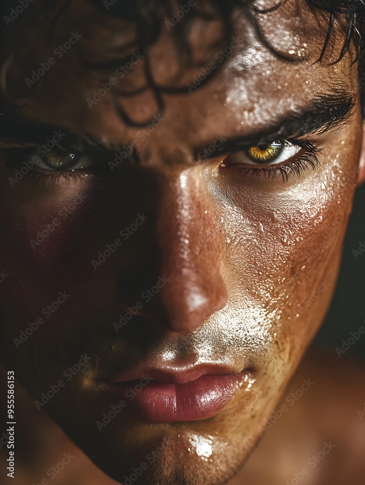 Dramatic close up portrait of a character with a resolute expression ...