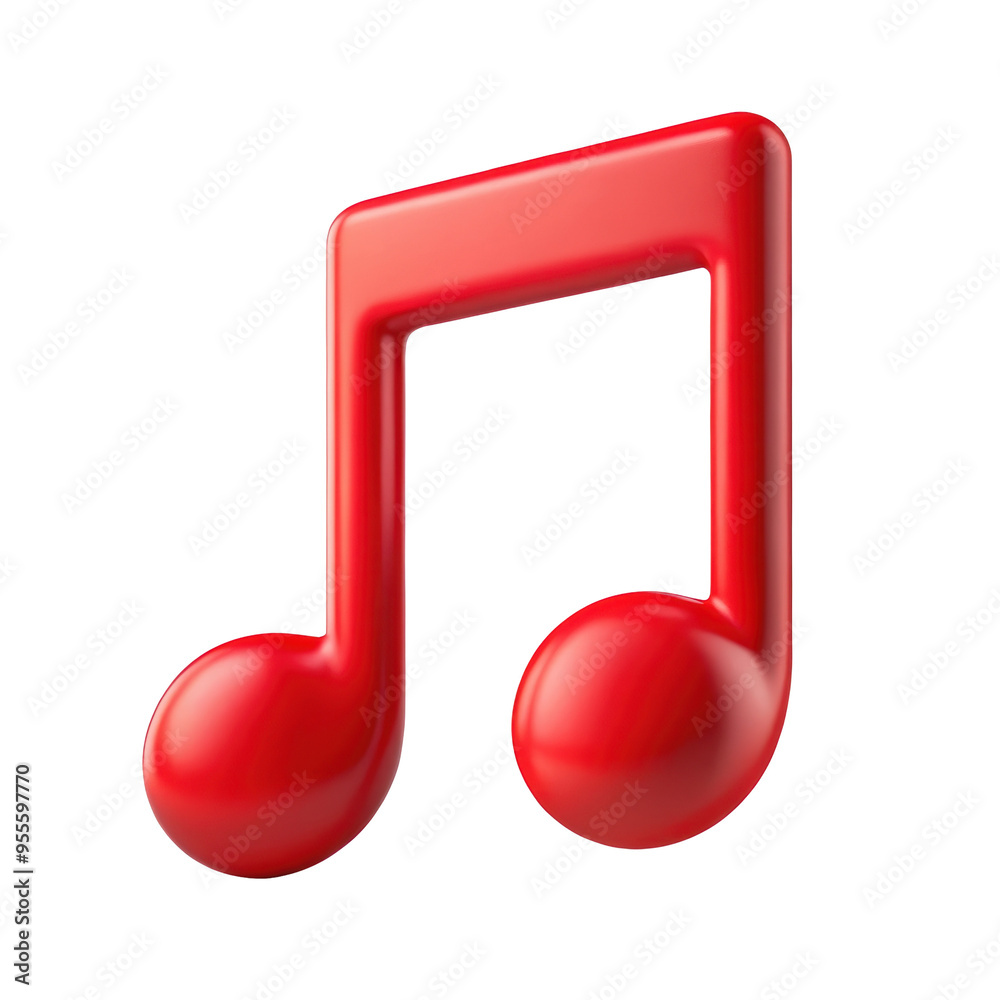 Red 3D musical note icon illustration with a glossy finish ...