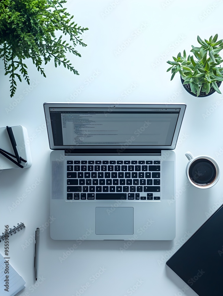 Overhead View of Workspace with Laptop Displaying Website Testing and ...