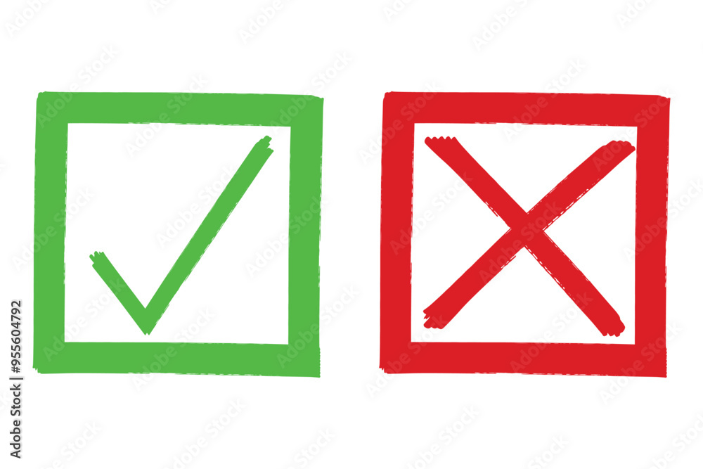 Grunge green check mark and red x sign design elements Stock Vector ...