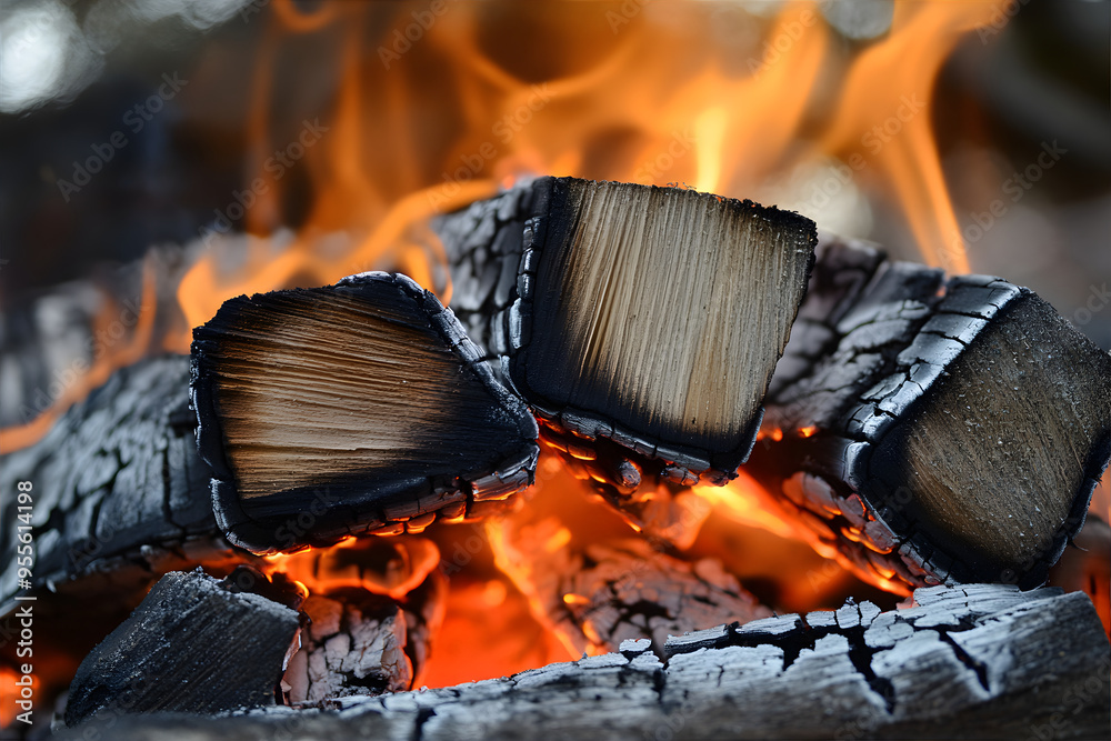 Burning log, Yule Log celebration concept. Midsummer Bonfire - the ...