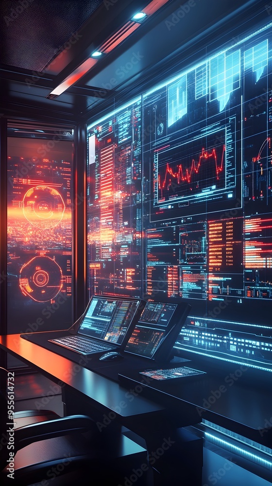 Radiant holographic command center revealing real time website KPIs and ...