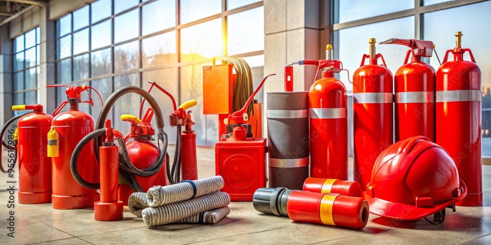 Assortment Of Essential Fire Safety Equipment Commonly Found On A ...