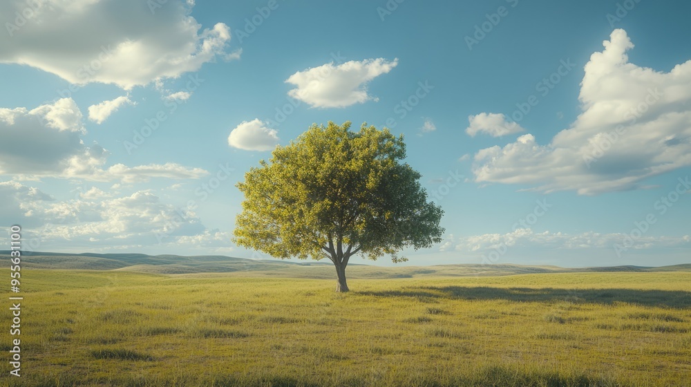 Rule of thirds applied to a solitary tree in a vast field Stock ...