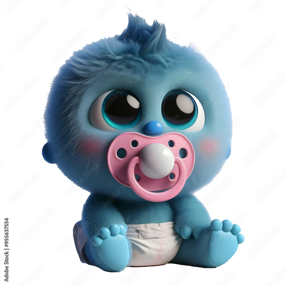 Adorable 3D cute blue Baby Monster: A Cute Creature, isolated on ...