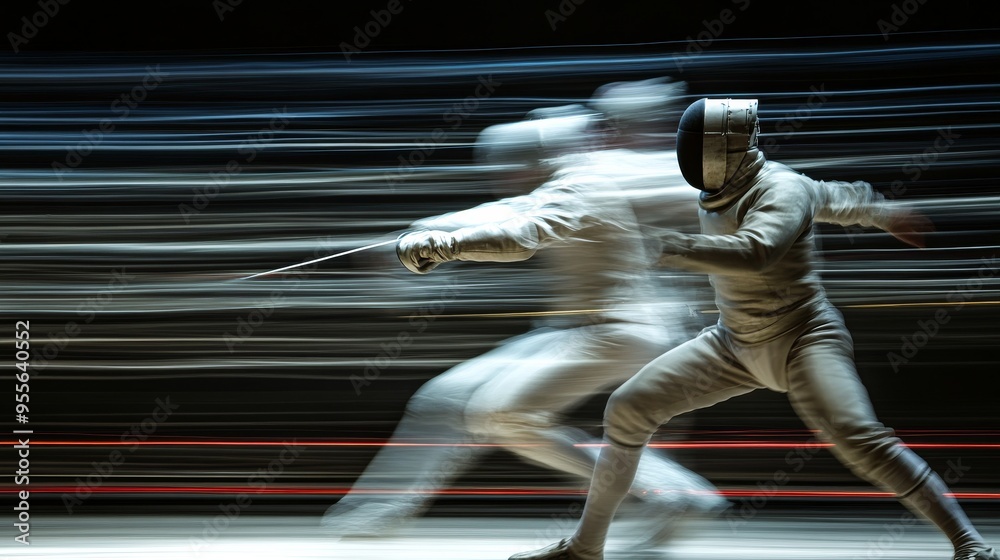 A fencer blocking an opponentâ€™s attack, the intensity of the duel ...