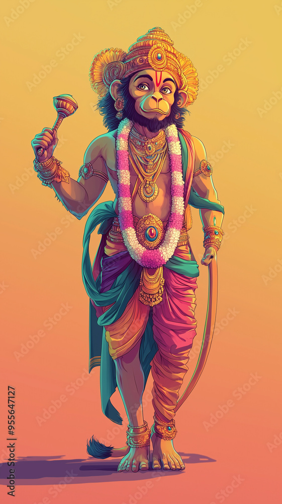 Lord Hanuman, indian cartoon style, vivid colors. Hanuman is a Hindu ...