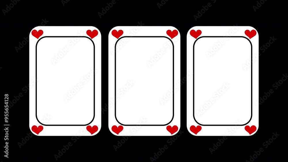 Animation featuring empty cards with four hearts in the corners ...