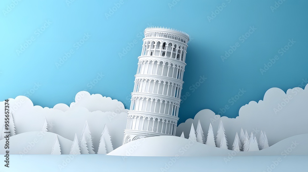 23. **Render a 3D paper cut of the Leaning Tower of Pisa, with its ...