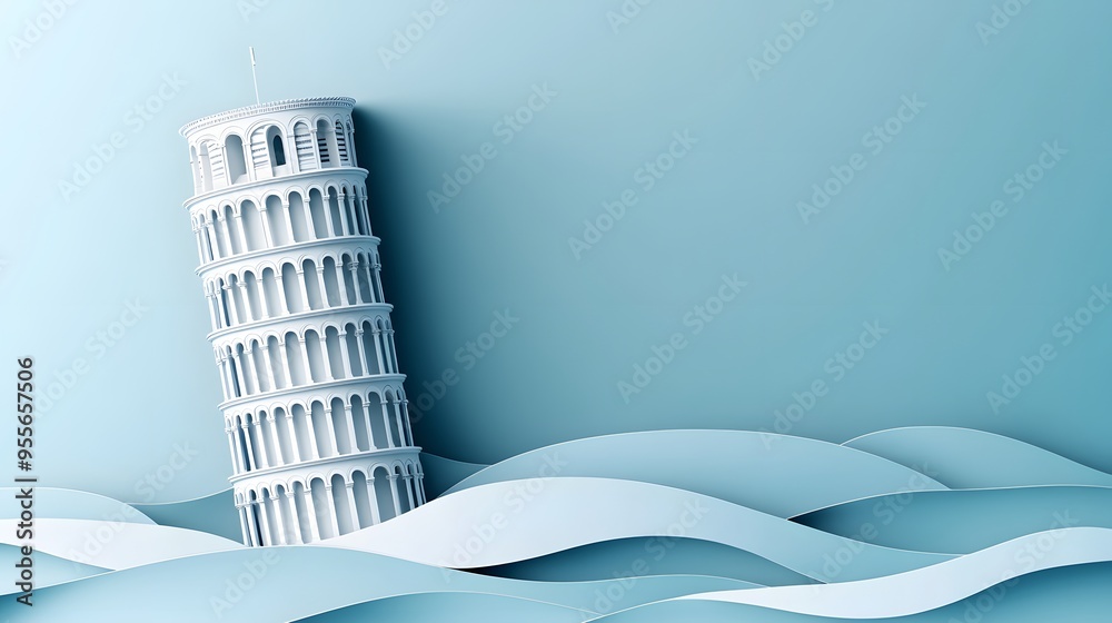 23. **Render a 3D paper cut of the Leaning Tower of Pisa, with its ...