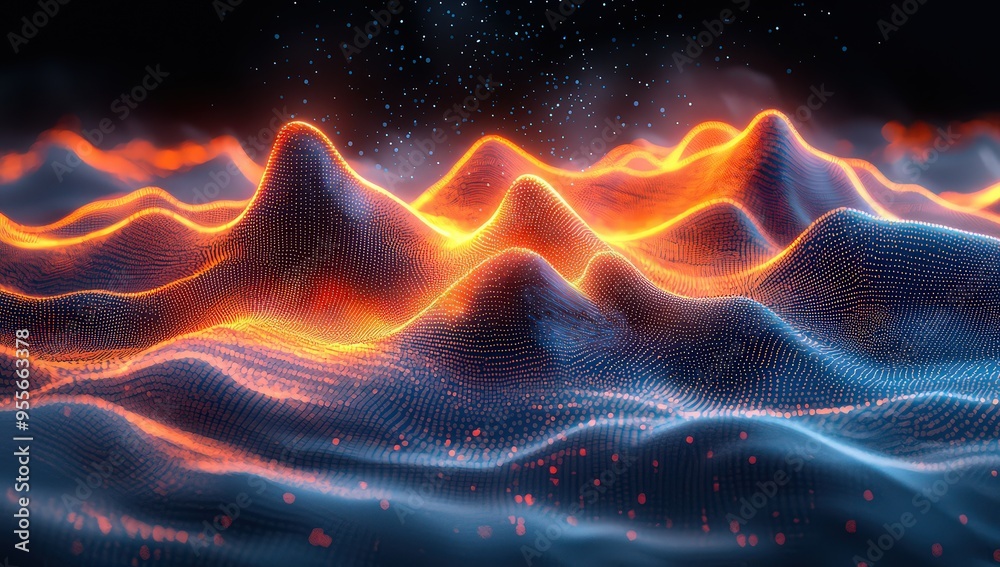 data visualization with a mountain landscape made from orange and blue ...