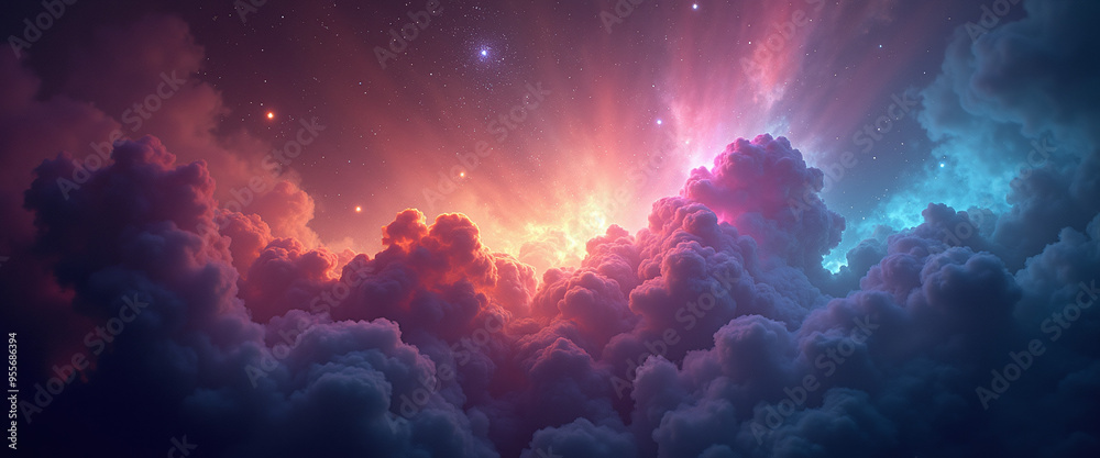 Mystical cosmic nebula with vibrant hues creating a dazzling display of ...