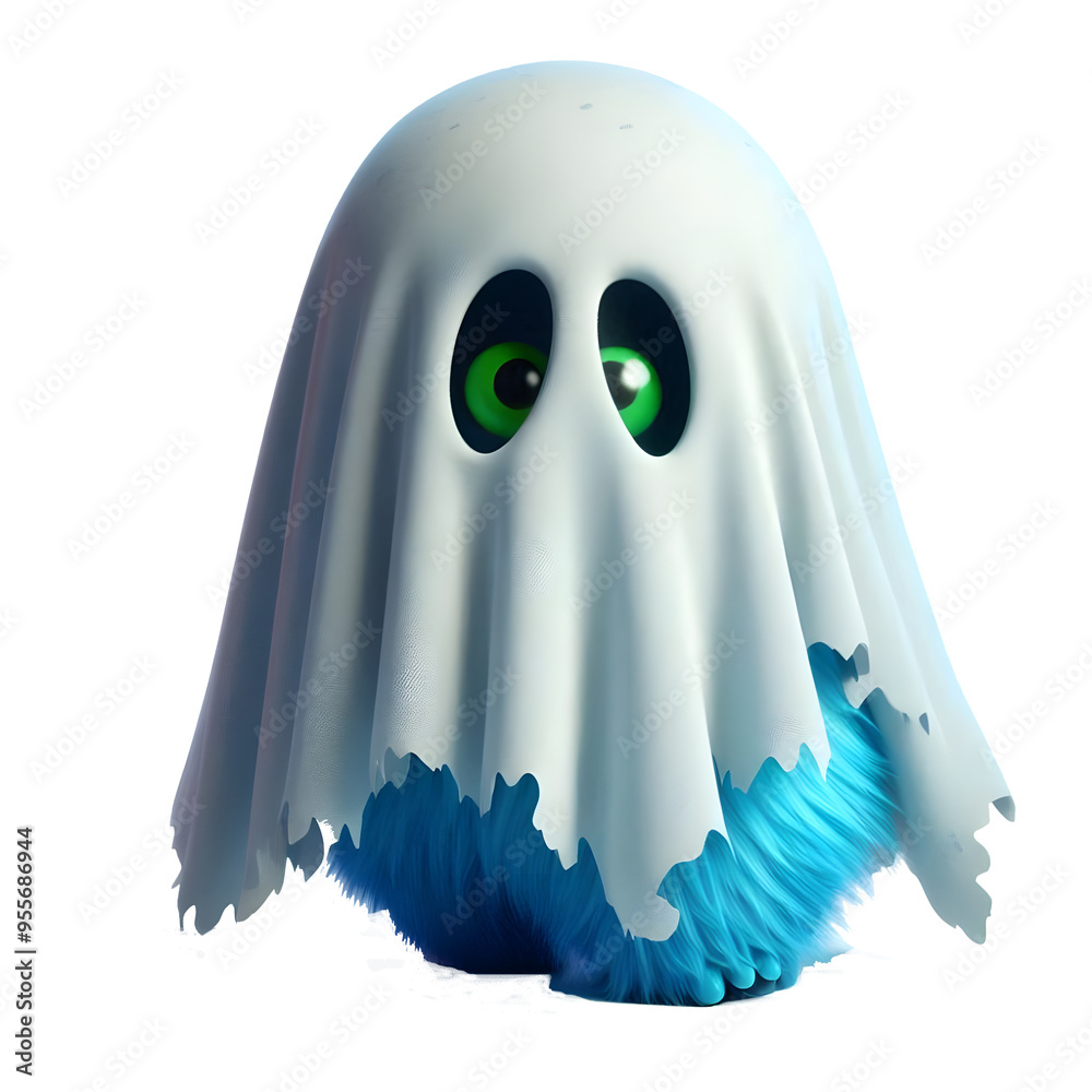 Cute Ghost Monster:A blue furry monster is peeking out from under a ...