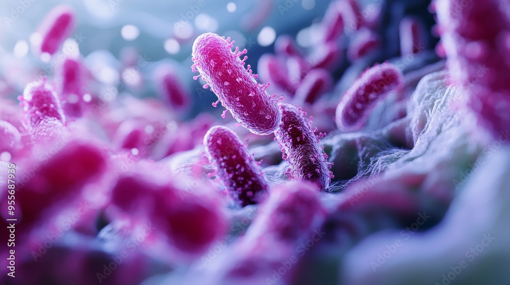 Close-up of Pseudomonas aeruginosa bacteria in a wound infection, with ...