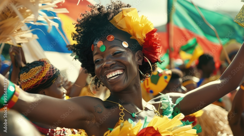 Jubilant African Crowd Celebrates Victory with Flags in Vibrant Colors ...
