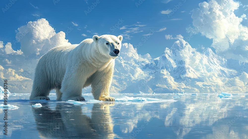 majestic polar bear on shrinking ice floe vast arctic seascape global ...