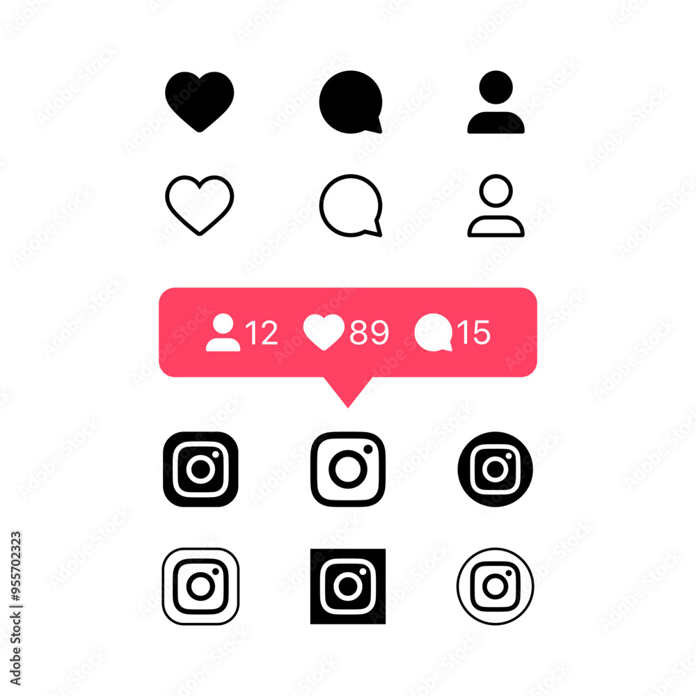 Vetor de Instagram icons collection set. social media icon like ...