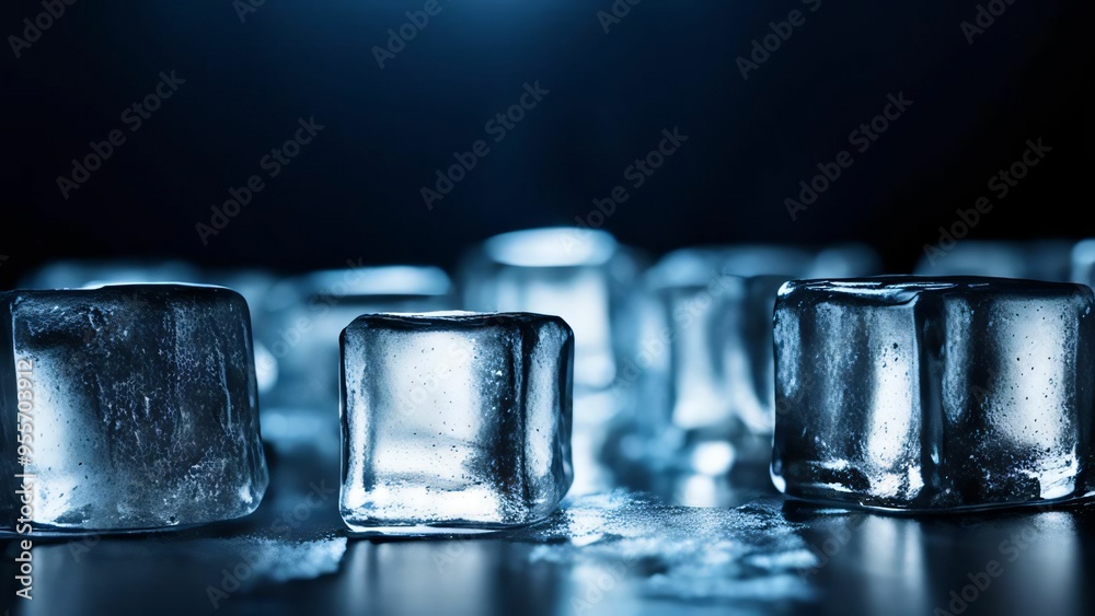 Ice cubes on black background. Textured cold frosty surface of ice ...