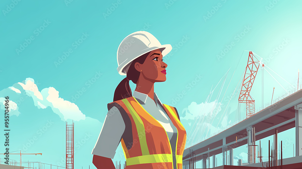 Civil engineer woman supervising bridge construction. construction ...