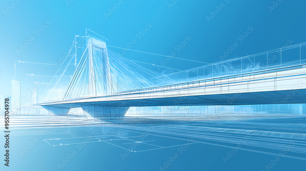 Civil engineering blueprint of a modern bridge. Bridge. Illustration ...