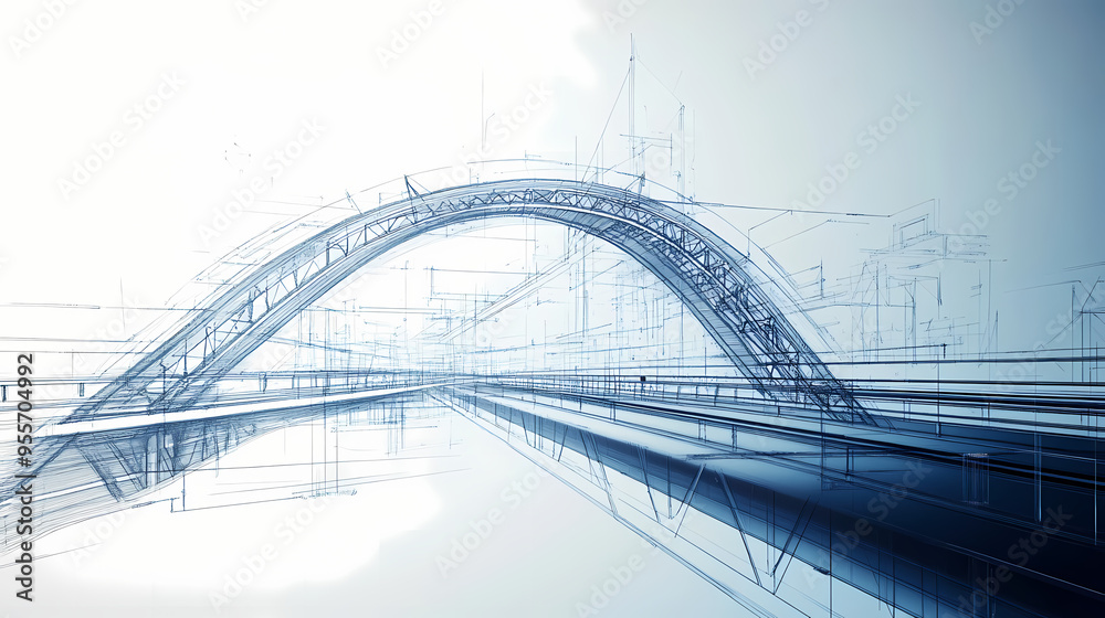 Civil engineering blueprint of a modern bridge. Bridge. Illustration ...