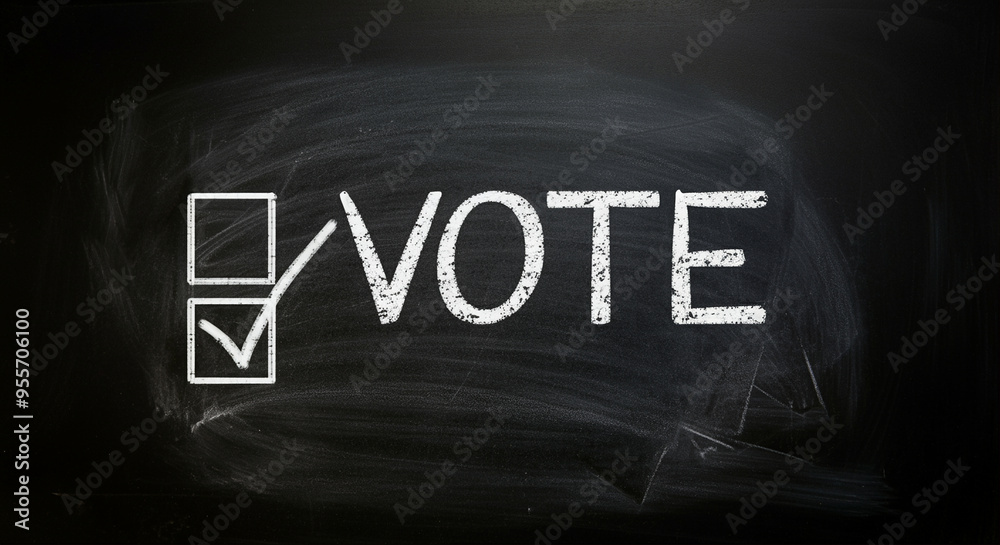 Vote text with checkboxes on chalkboard background for election purpose ...