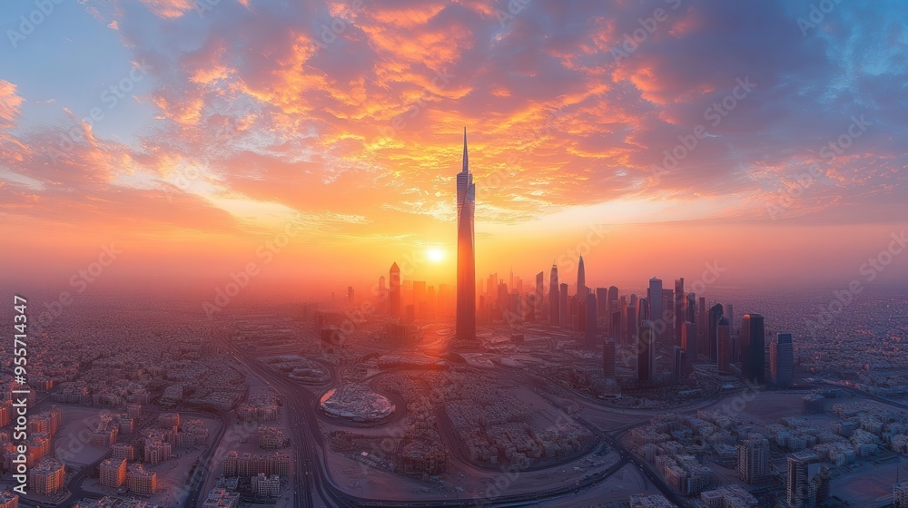 riyadh skyline during golden hour kingdom tower dominating evolving ...