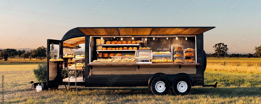 Mobile bakery truck with rustic barn style, vintage wood, serving ...