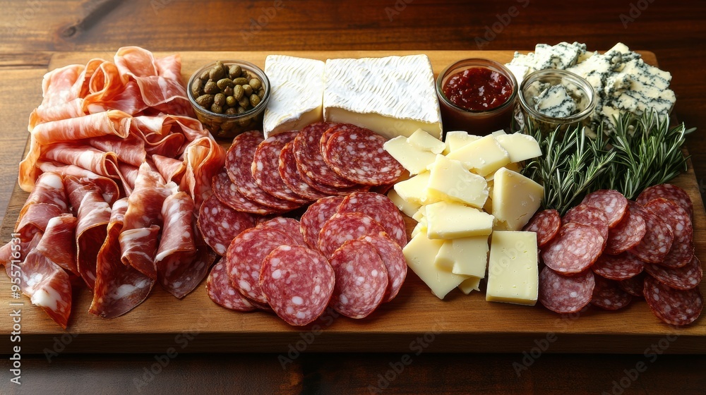 gourmet charcuterie display, sliced cured meats and cheeses paired with ...