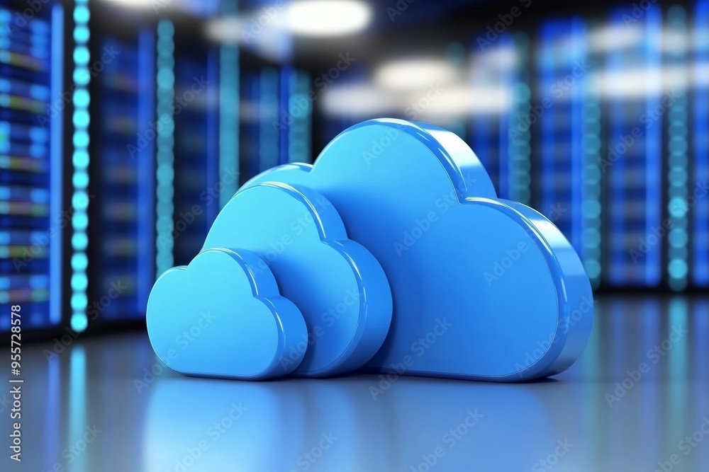 Cloud Computing Powerhouse: A trio of vibrant blue cloud icons take ...
