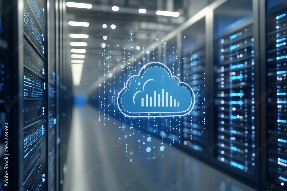 Cloud Computing Data Center: A futuristic image of a cloud computing ...