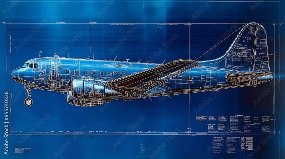Aircraft blueprint detailed design technical specifications and labels ...