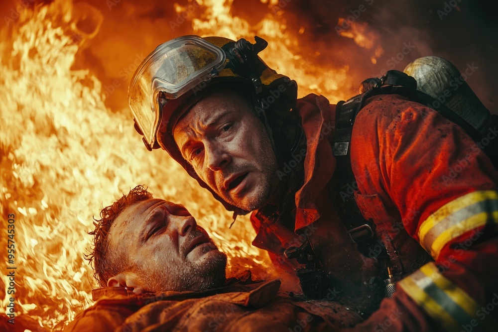 Courageous responder: brave fireman fearless commitment in battling ...