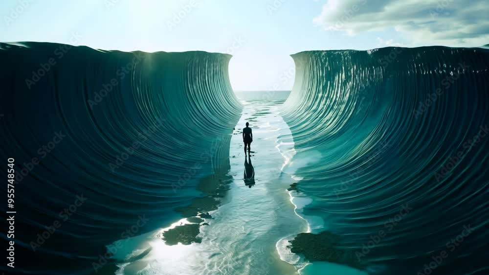 Сomposite of the ocean opening up to form a canal. Animation of Moses ...