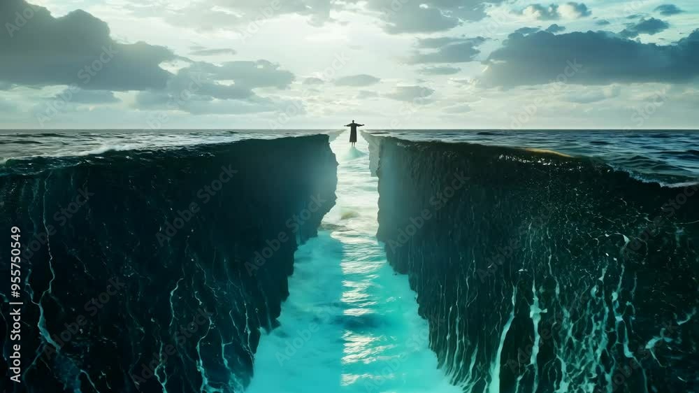 Сomposite of the ocean opening up to form a canal. Animation of Moses ...