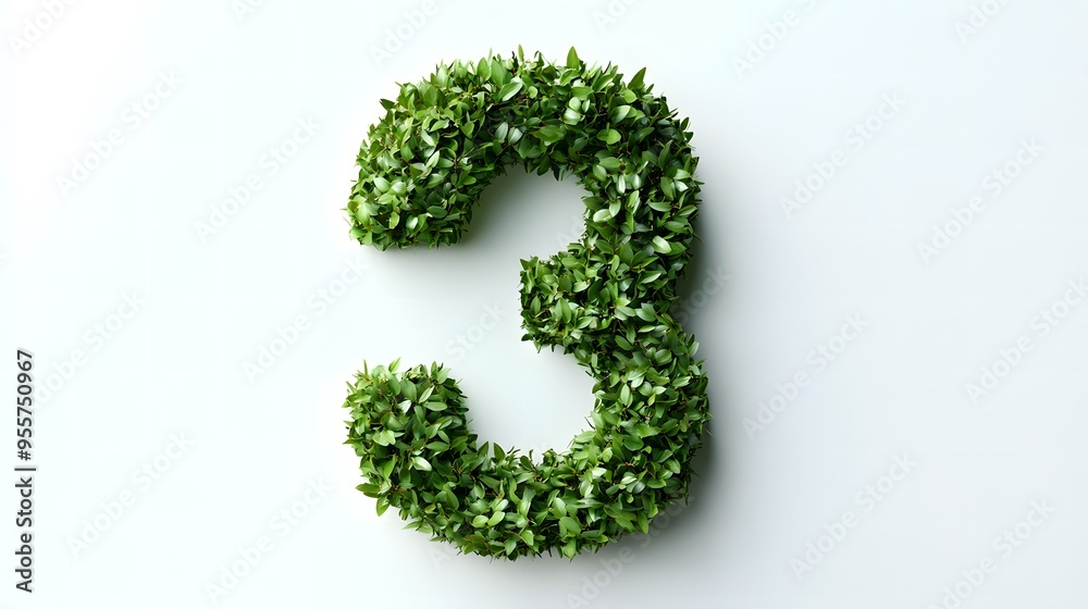 Photorealistic Number "3" Formed from Lush Greenery, Representing ...