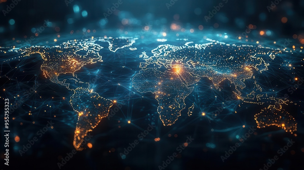 abstract visualization of global data network glowing lines connect ... abstract visualization of global data network glowing lines connect ...