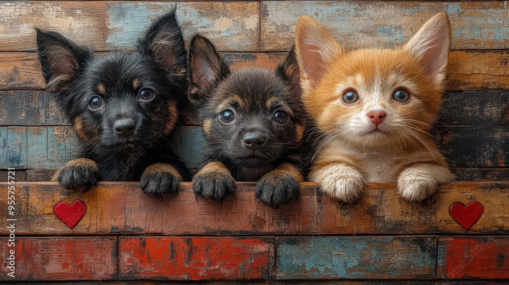 adorable pets mosaic soft focus background warm color palette paw ...