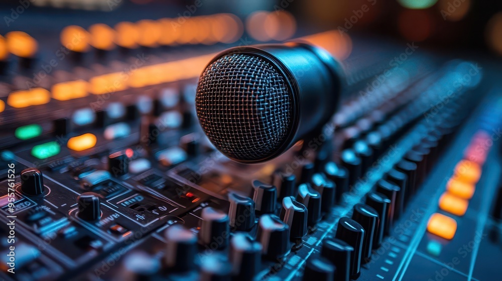 audio engineering closeup detailed view of a professional condenser ...