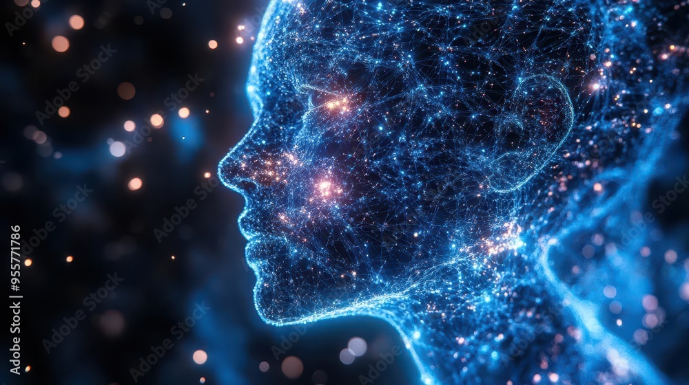 cybernetic human form dissolving into a cloud of nanobots transitioning ...