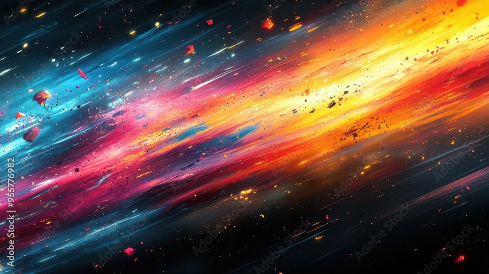 dynamic comic book splash page with vibrant color blocks speed lines ...